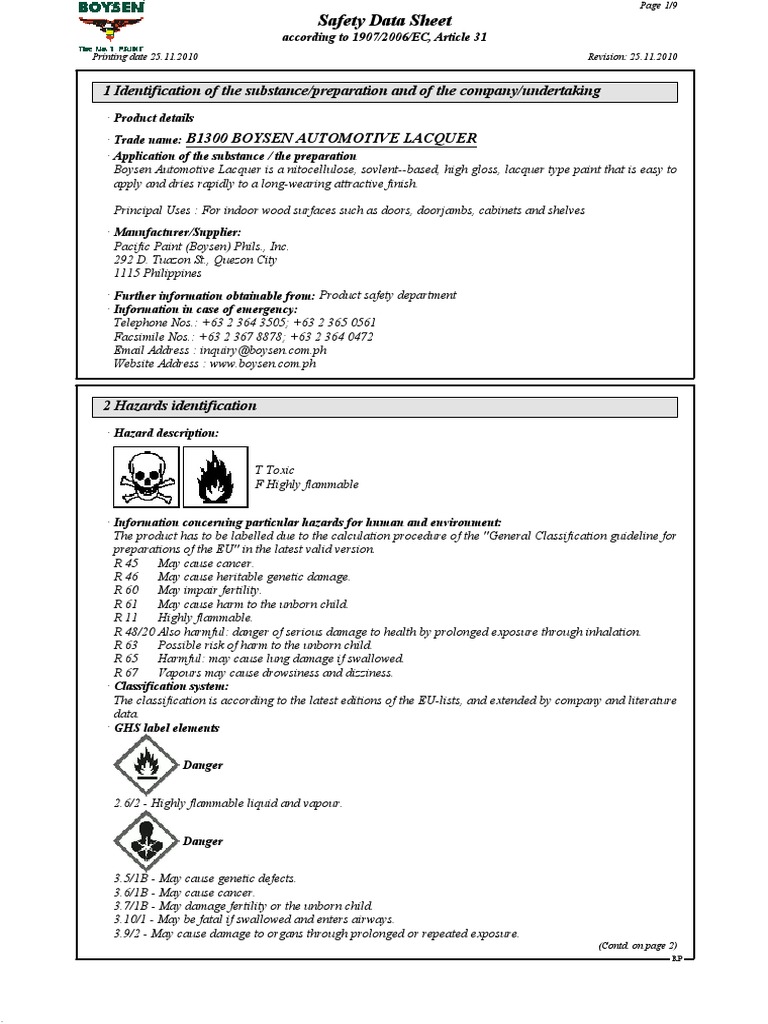 B1300 Boysen Automotive Lacquer | PDF | Dangerous Goods | Safety