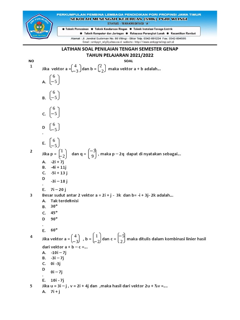 Latihan Soal - PTS - MTK - Xi | PDF
