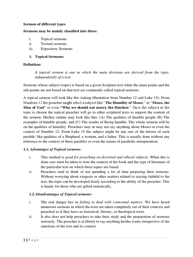 Sermon of Different Types | PDF | Expository Preaching | Sermon