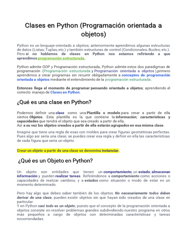 Clases y Objetos en Python: Guía Esencial | PDF | Objeto (informática) | Python (lenguaje de ...