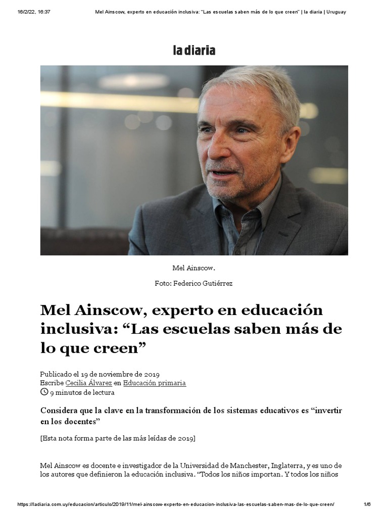 Mel Ainscow Experto En Educación Inclusiva Las Escuelas Saben Más