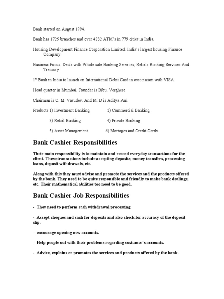Bank Cashier Duties and Responsibilities | PDF | Cheque | Payments
