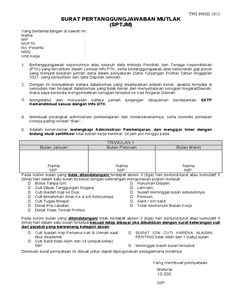 Format Pemberkasan Tpg Tw 1 2021 Pdf