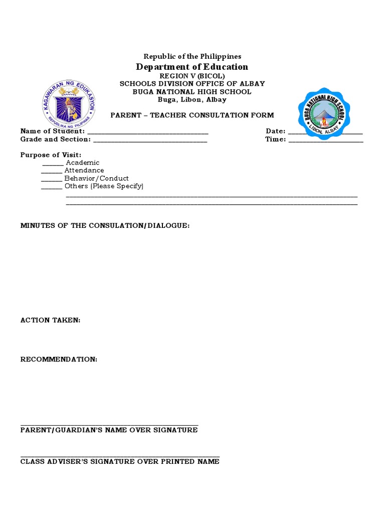 Parent-Teacher Consultation Form | PDF