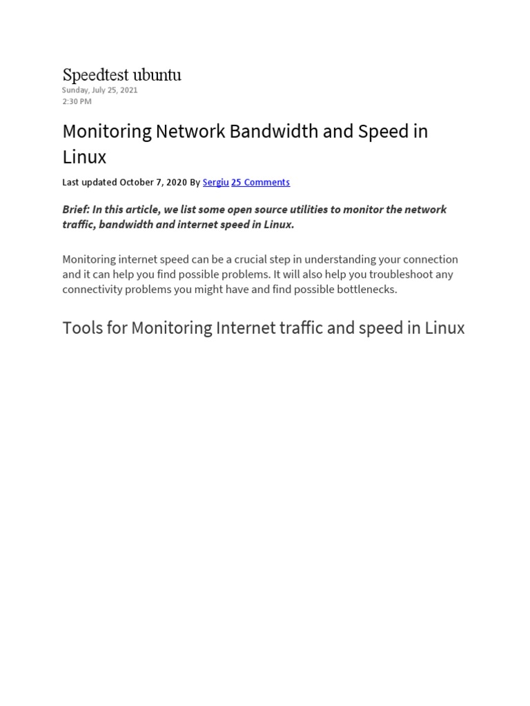 Monitoring Network Bandwidth and Speed in Linux: Speedtest Ubuntu | PDF ...