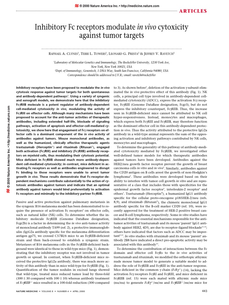 Inhibitory FC Receptors Modulate in Vivo Cytoxicity | PDF | Natural ...