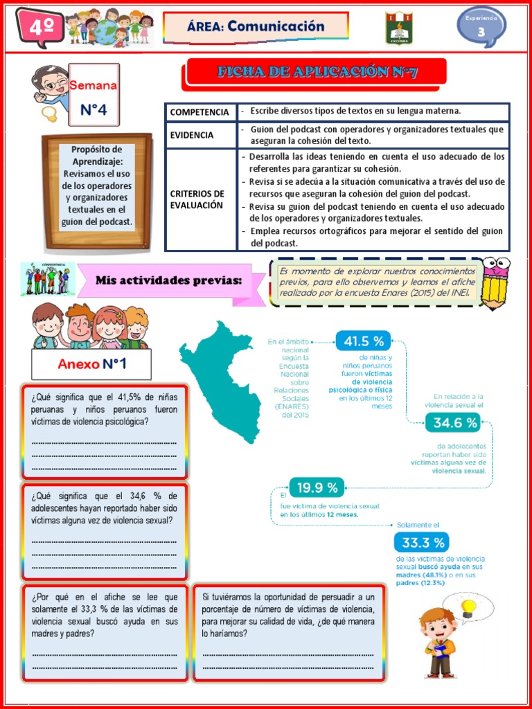 4° Ficha de Aplicacion Sesion 7-Sem.4-Exp.3-Com | PDF | Aprendizaje | Ciencia cognitiva
