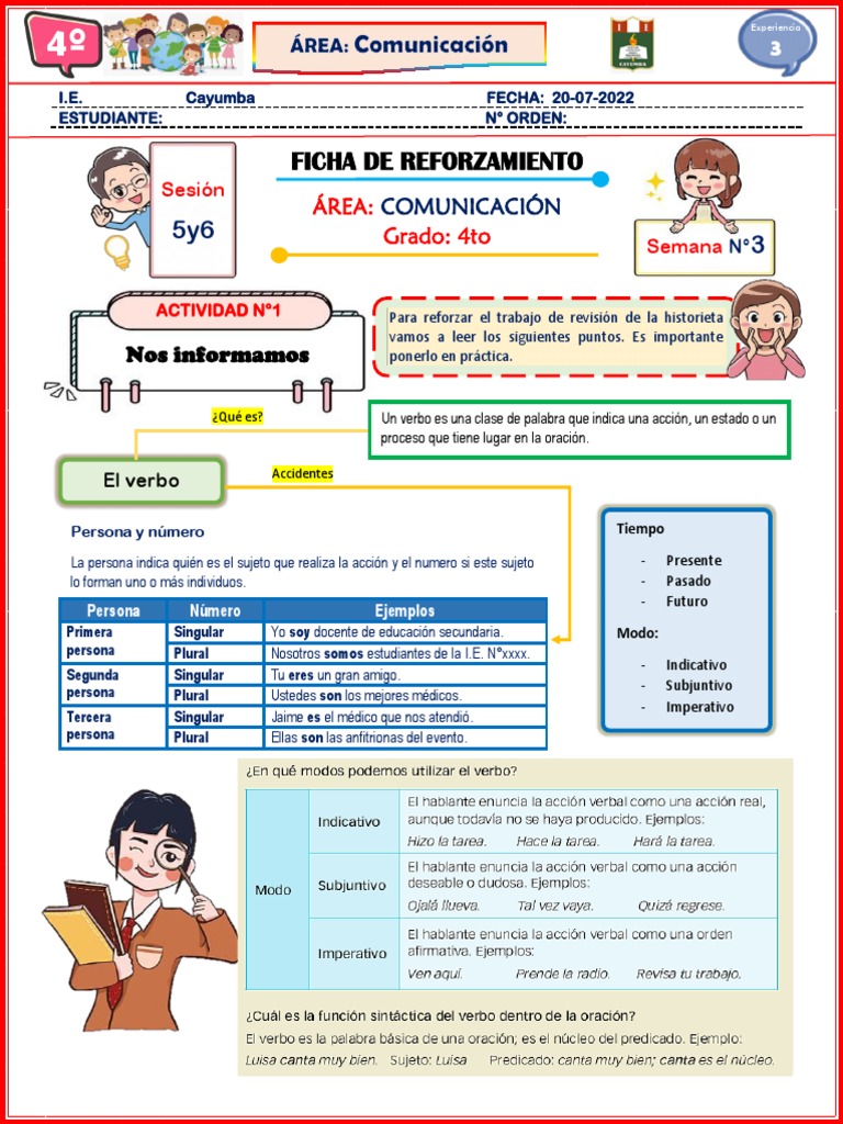 4° FICHA DE REFORZAMIENTO SESION 5y6-SEM.3-EXP.3-COM | PDF | Verbo | Gramática