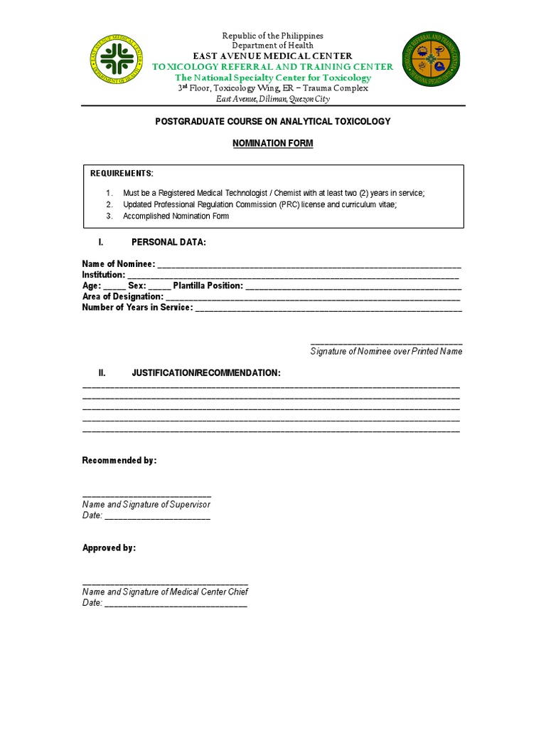 EAMC TRTC Nomination Form PCAT | PDF