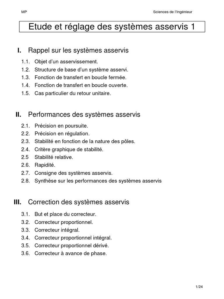 Classe des systèmes asservis | PDF | Automatisation | Régulation