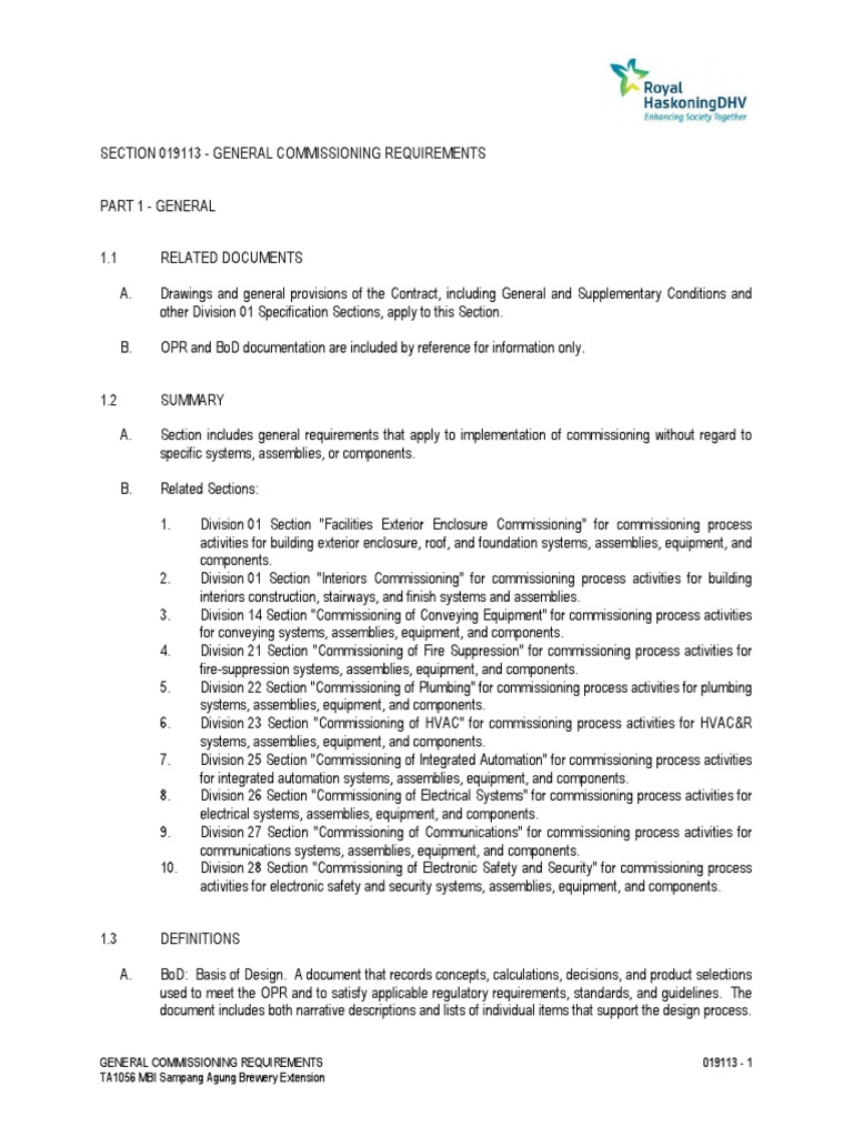 General Commissioning Requirements TA1056 MBI Sampang Agung Brewery ...