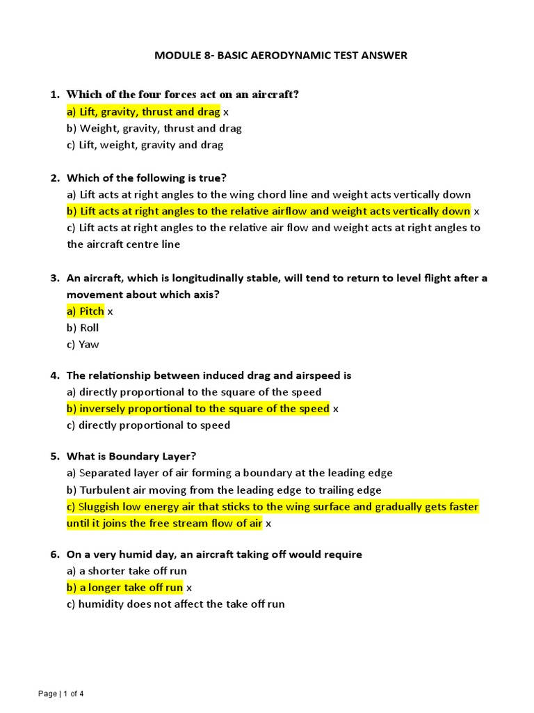 Basic Aerodynamics Test Answers | PDF | Lift (Force) | Flight Dynamics ...