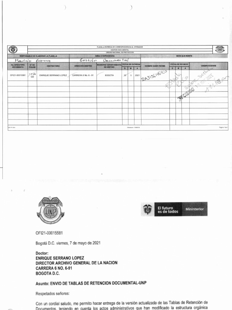 Envio de TRD y TVD - Unp A Archivo General de La Nacion | PDF