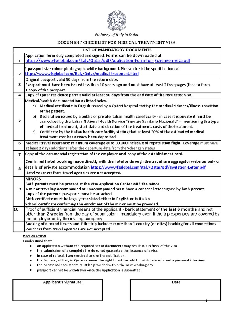 List of Mandatory Documents: Document Checklist For Medical Treatment ...