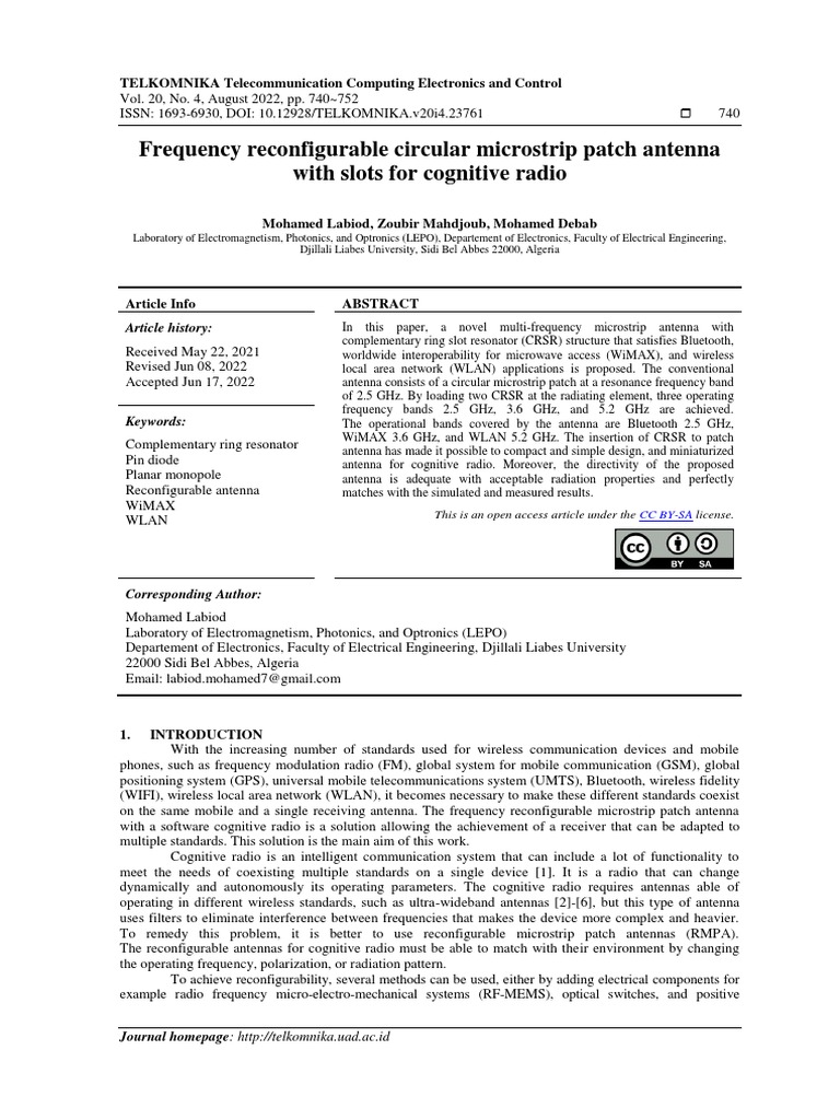 Frequency Reconfigurable Circular Microstrip Patch Antenna With Slots