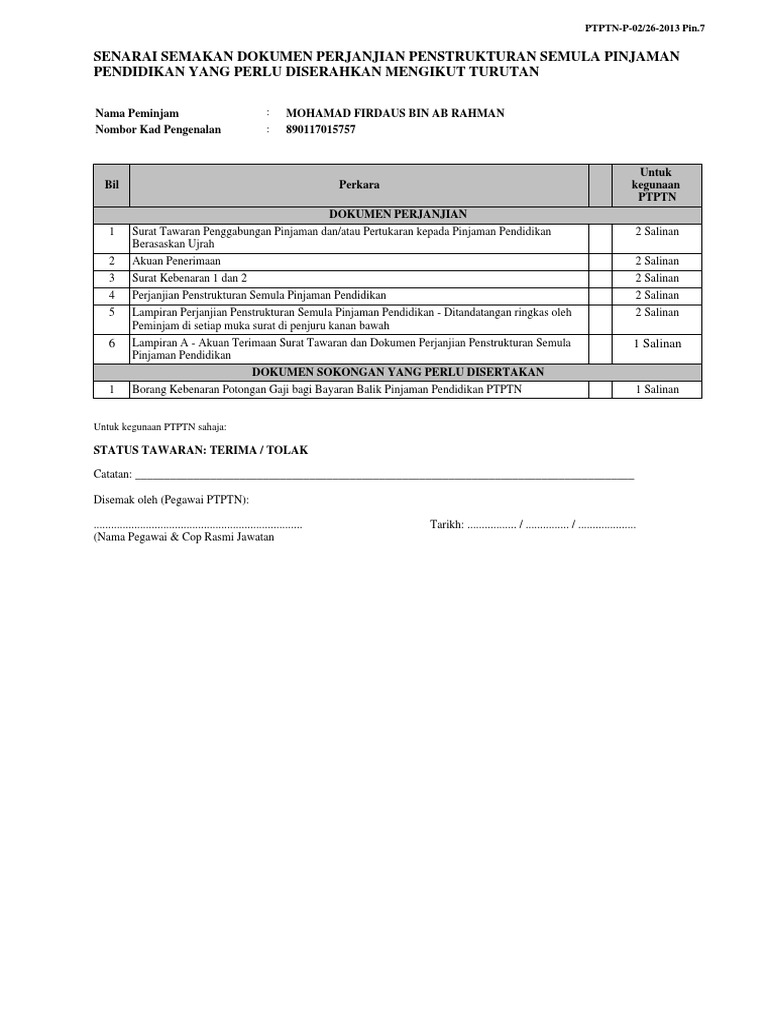 Surat Penstrukturan Semula PTPTN | PDF
