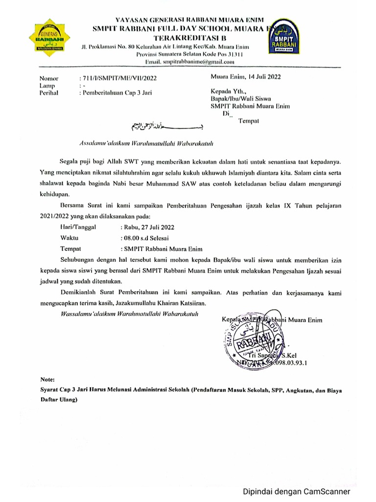 Pemberitahuan Cap 3 Jari Contoh | PDF