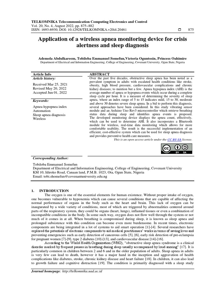 Application of A Wireless Apnea Monitoring Device For Crisis Alertness ...