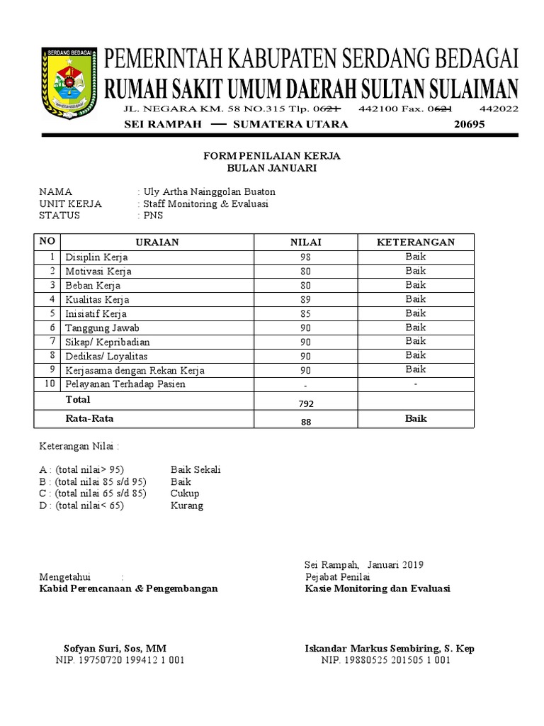 Penilaian Kerja PNS Uly Artha 2019 | PDF