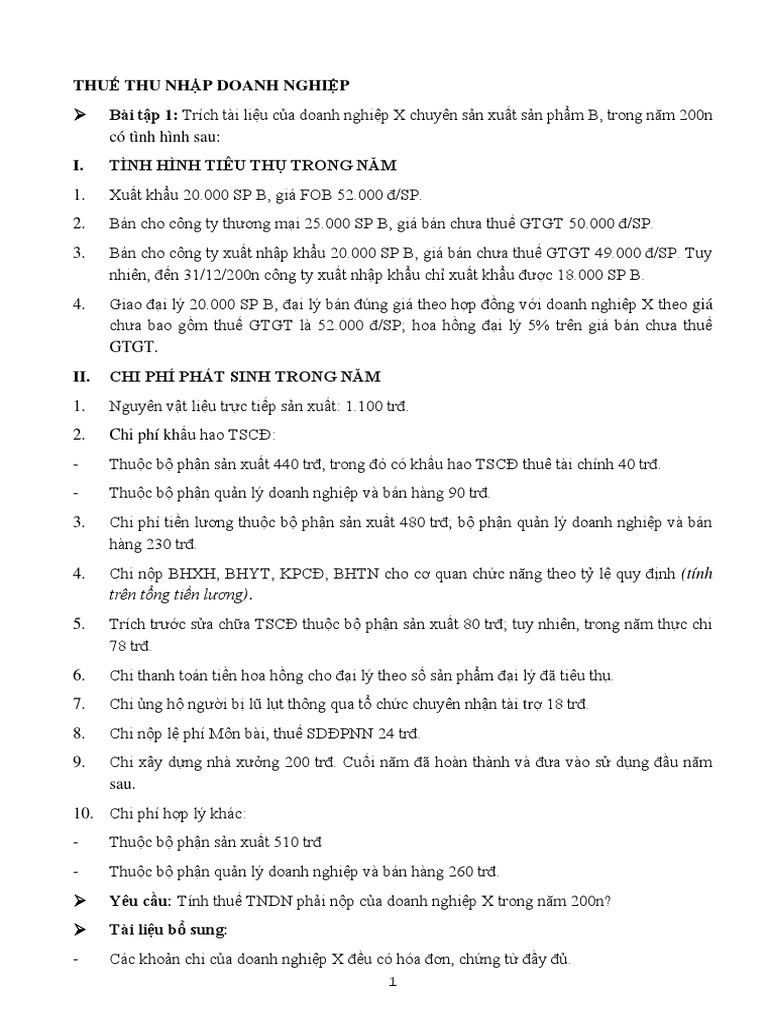 Baitap Thue TNDN | PDF