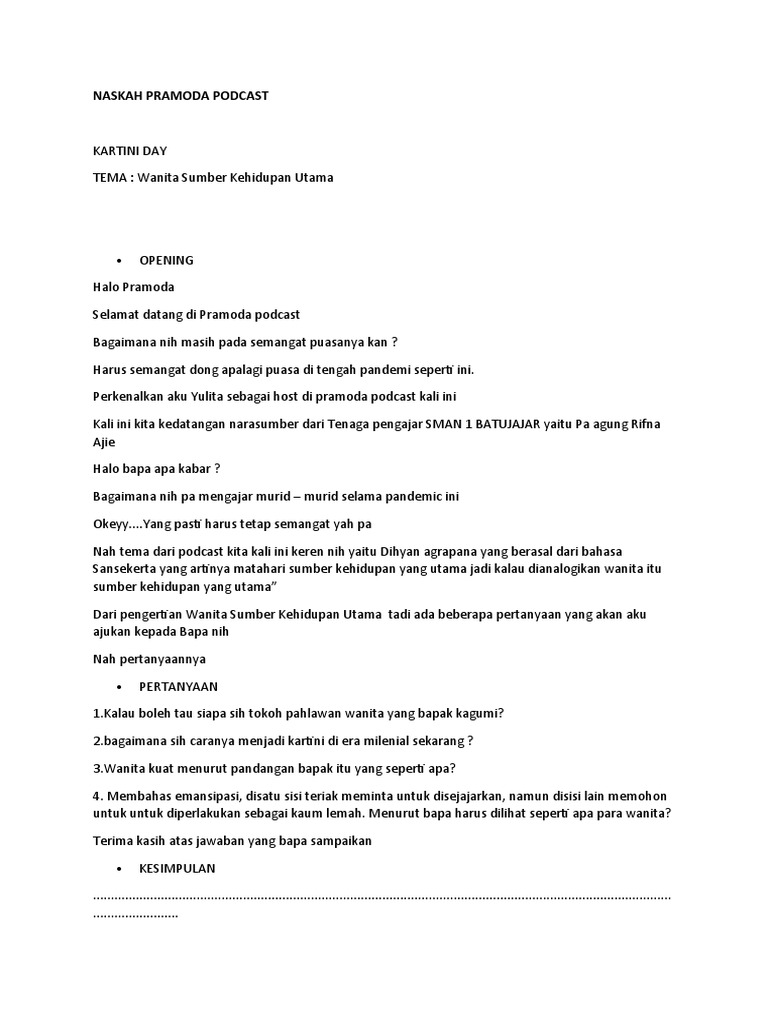 Naskah Podcast Kartini | PDF
