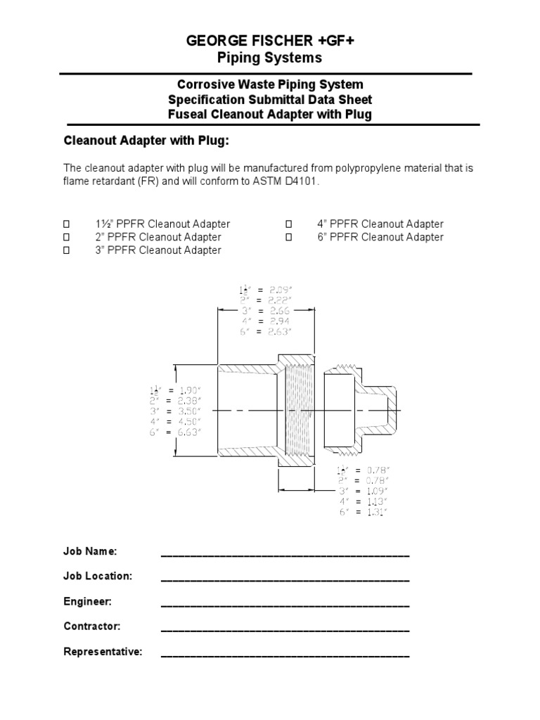 Corrosive Waste Cleanout Adapter Specs | PDF
