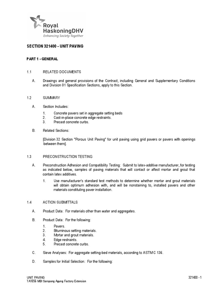 Unit Paving Specifications | PDF | Concrete | Brick