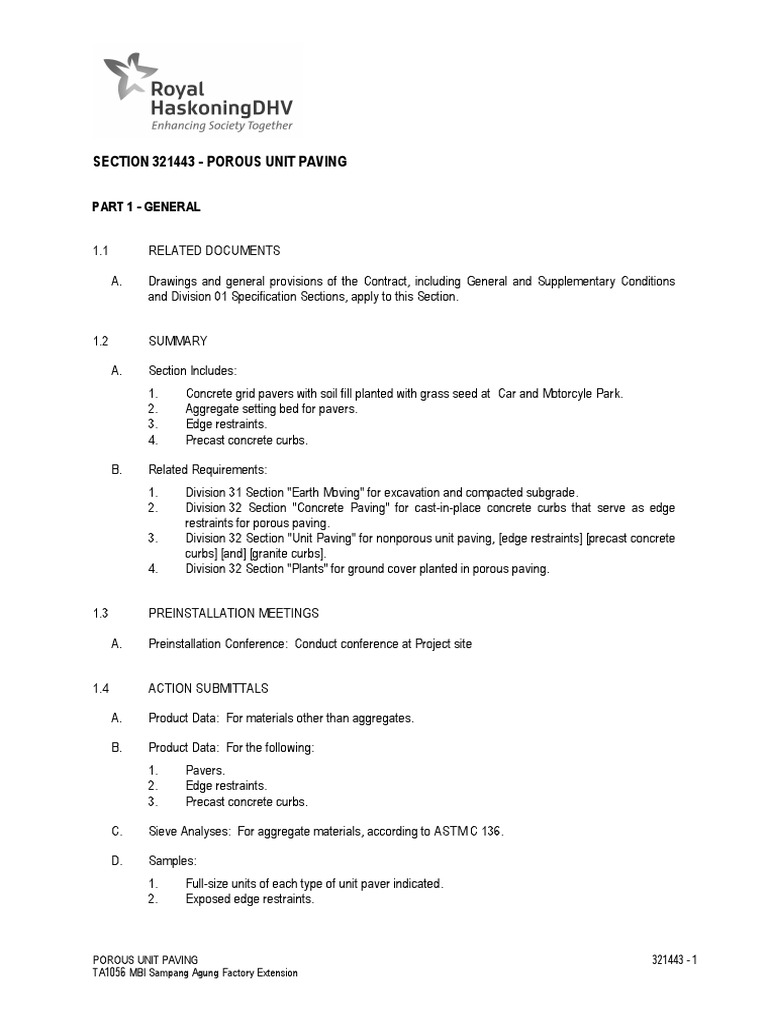 Section 321443 - Porous Unit Paving: Part 1 - General | Download Free ...