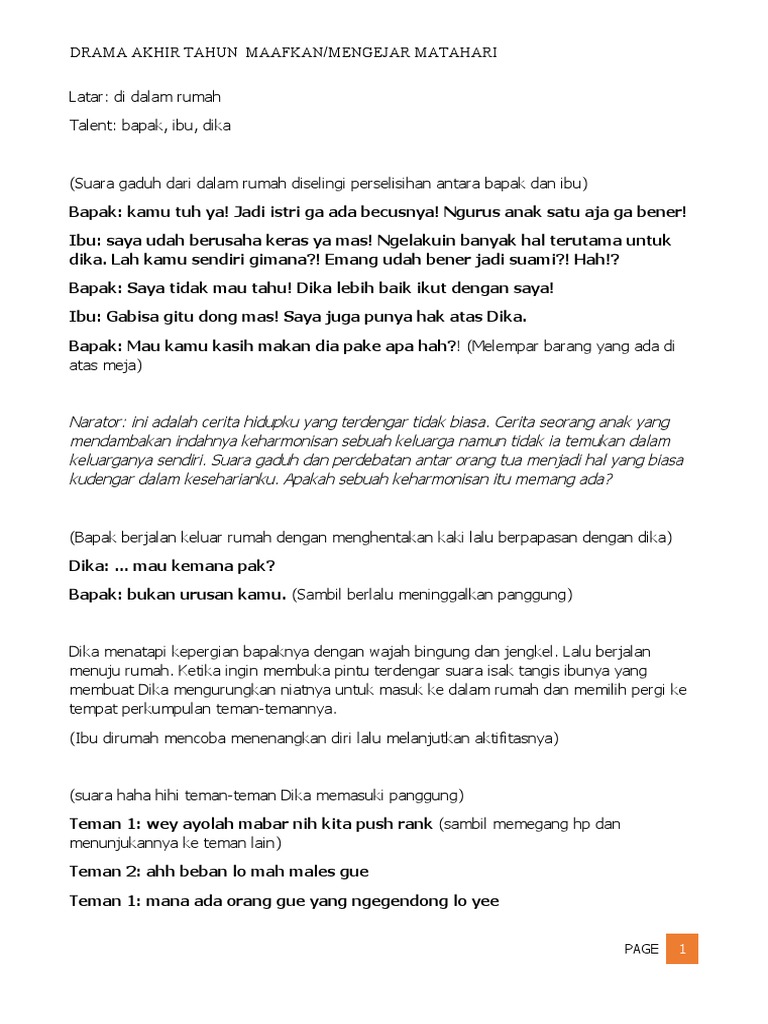 DRAMA MAAFKAN Script | PDF