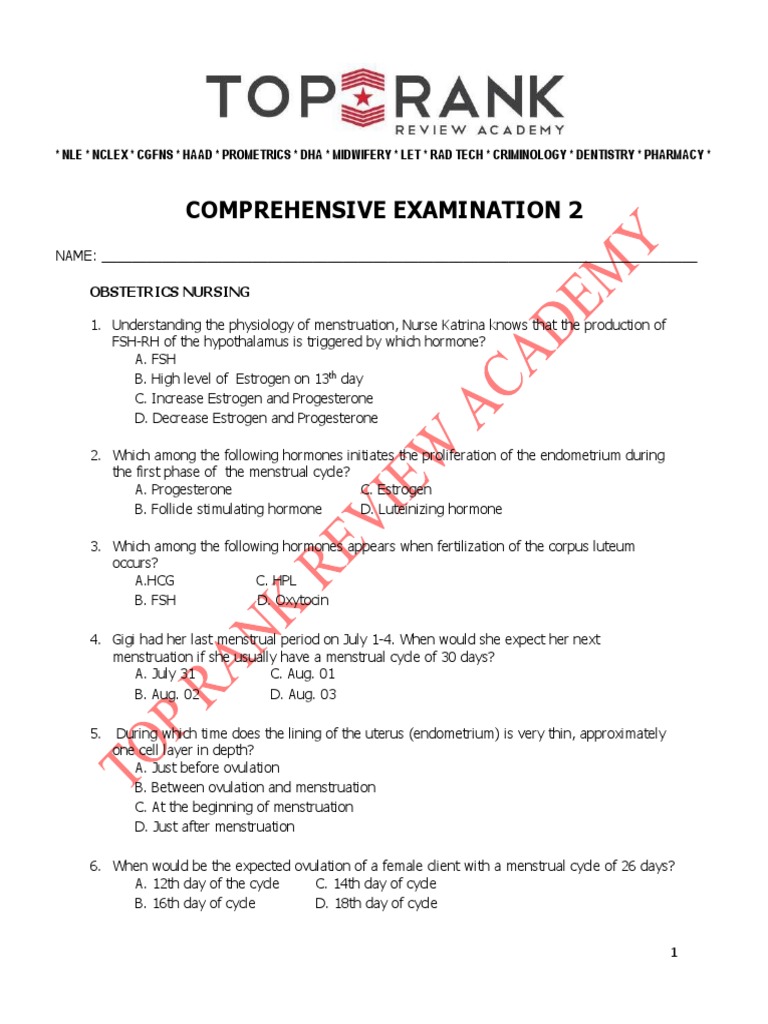 Compre Exam 2 - Students | PDF | Menstrual Cycle | Pregnancy