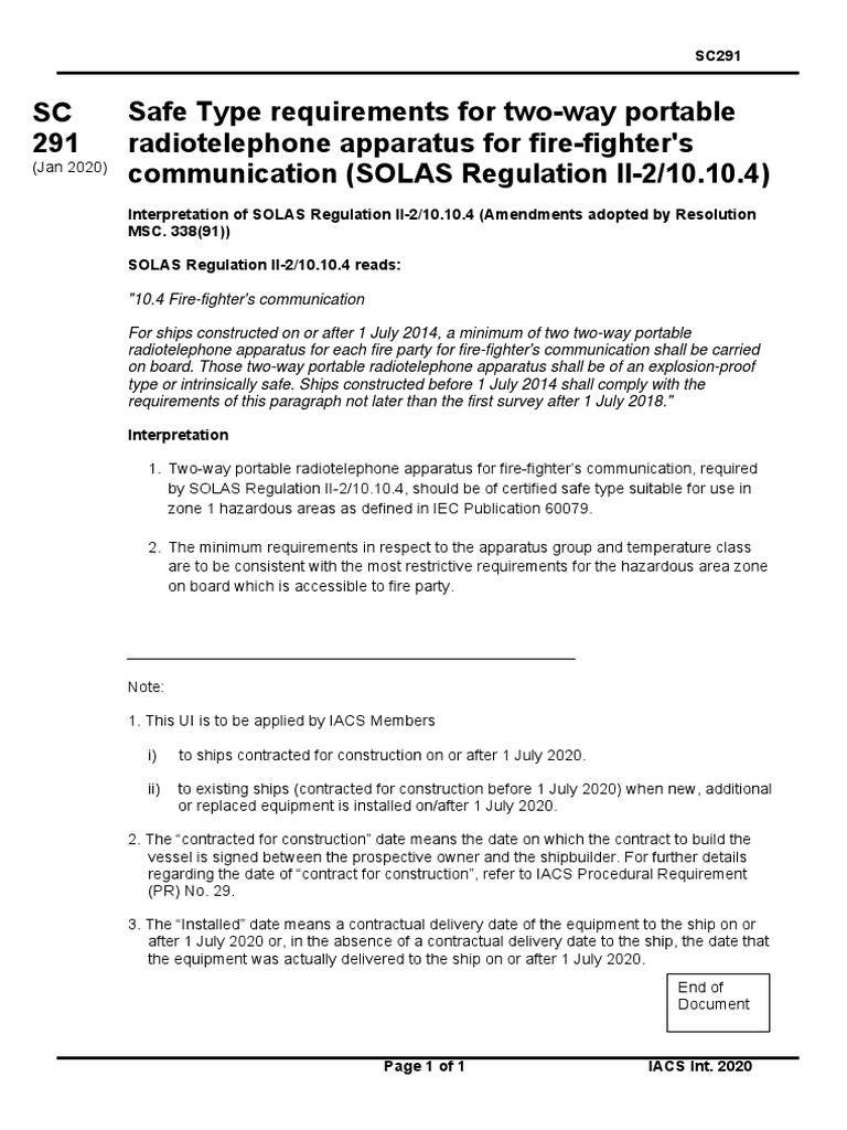 SC 291 Safe Type Requirements For Two-Way Portable Radiotelephone ...