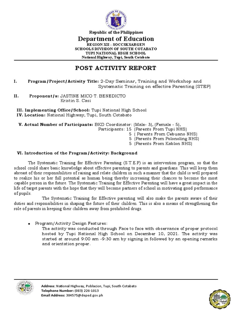 Department of Education: Post Activity Report | PDF