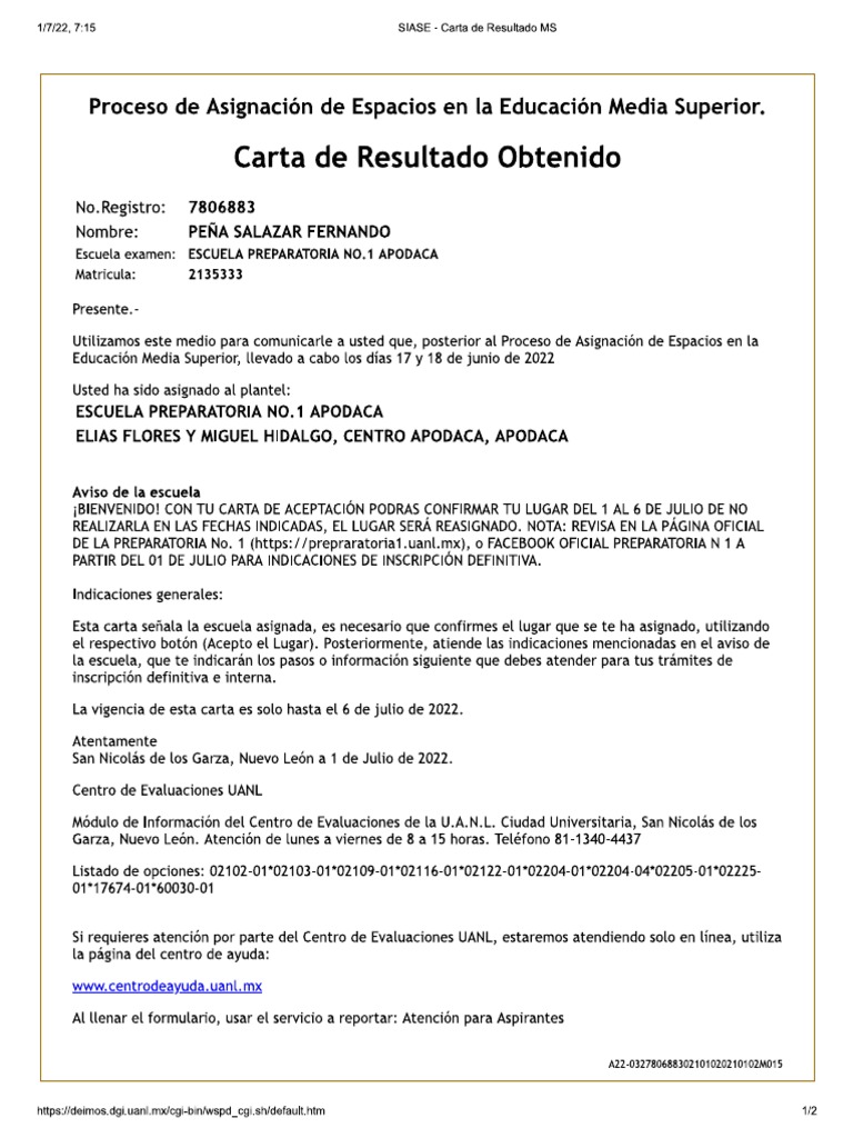 Carta de Resultado Obtenido | PDF