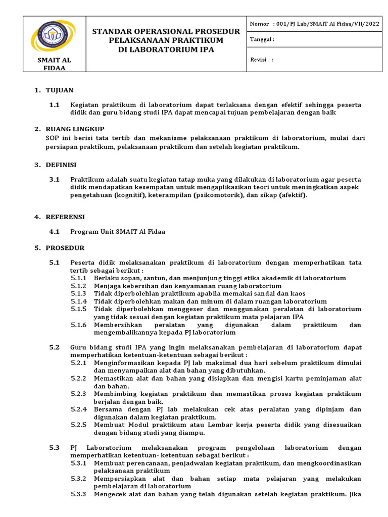 Sop Pengunaan Lab Ipa | PDF