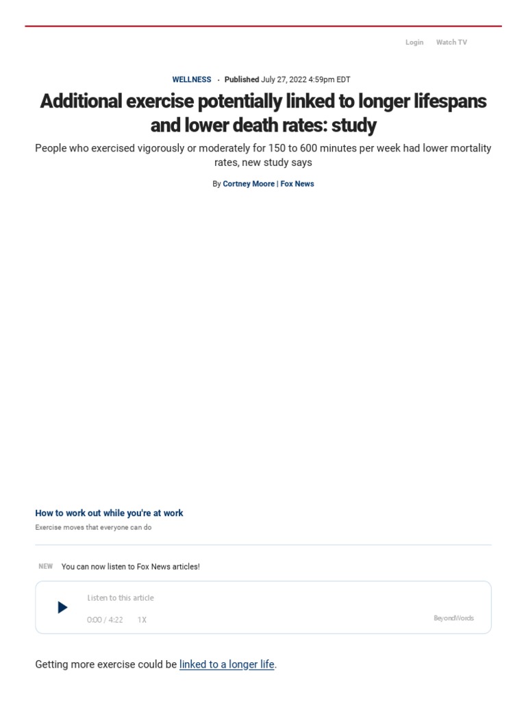 Additional Exercise Potentially Linked To Longer Lifespans and Lower ...