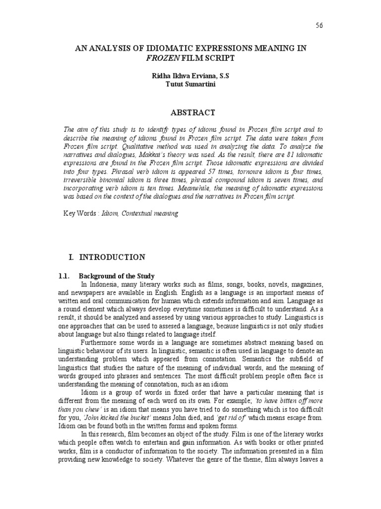 An Analysis of Idiomatic Expressions Meaning in Frozen Film Script ...