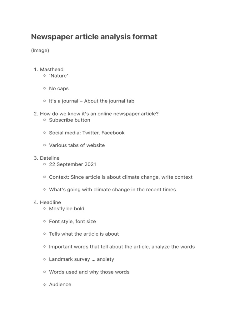 Newspaper Article Analysis Format | PDF | Art