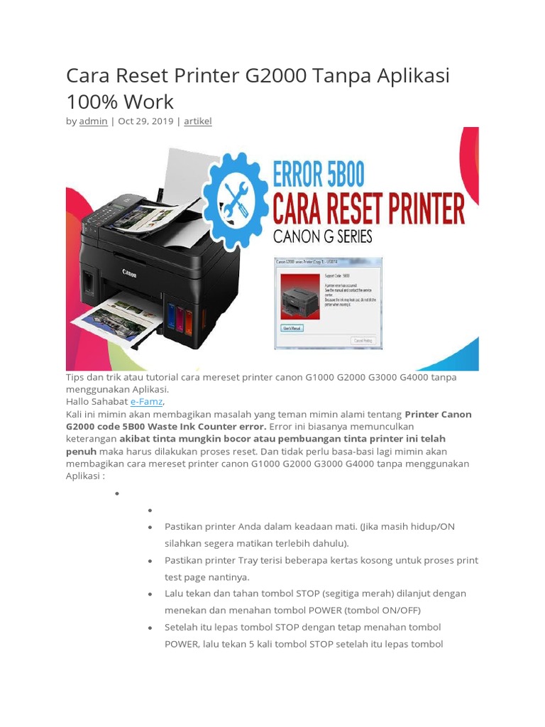 Cara Reset Printer G2000 Tanpa Aplikasi | PDF | Memasak, Makanan, & Anggur