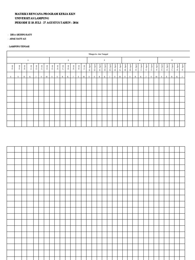 Matriks Rencana Program Kerja KKN | PDF