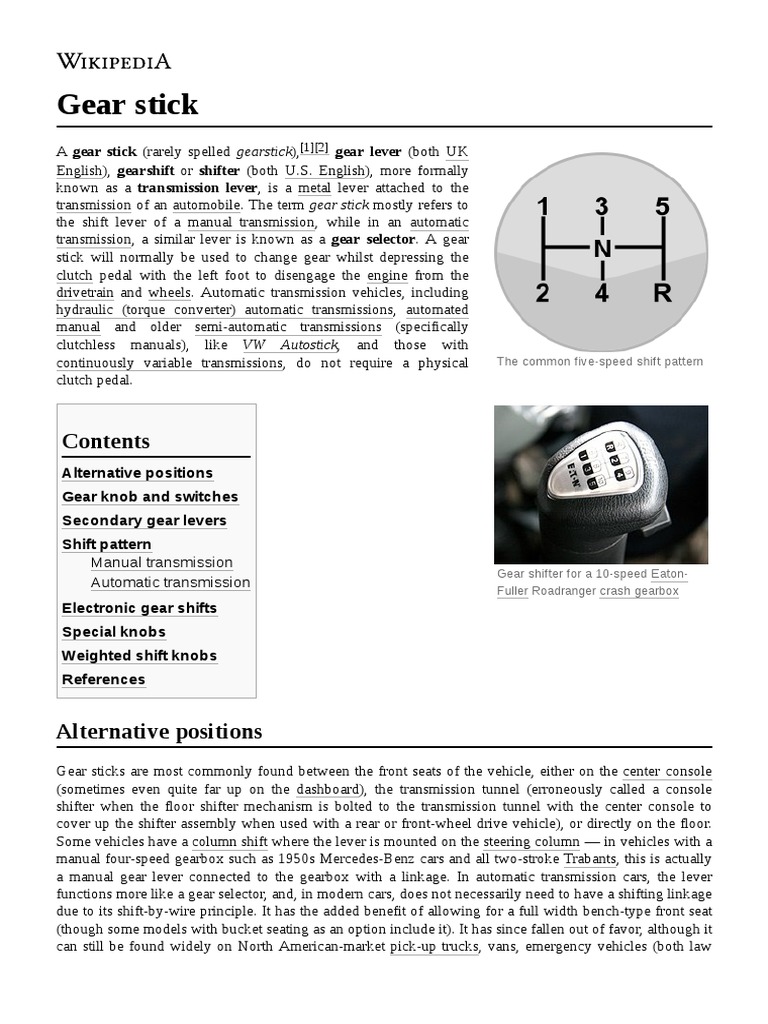 Gear Stick: Alternative Positions Gear Knob and Switches Secondary Gear ...