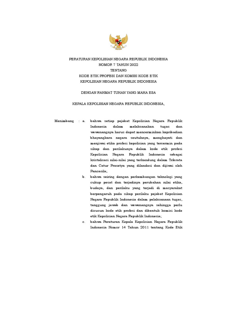 Perpol Nomor 7 Tahun 2022 | PDF Perpol Nomor 7 Tahun 2022 | PDF