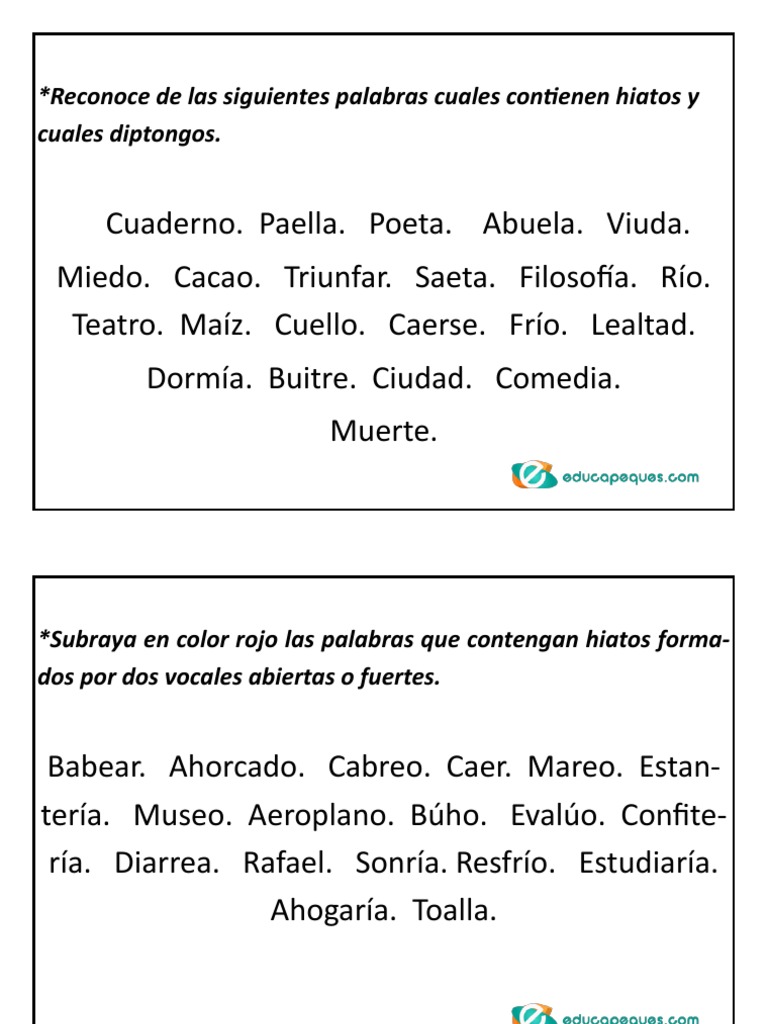 Fichas Hiatos y Diptongos. | PDF | Lingüística | Voz humana