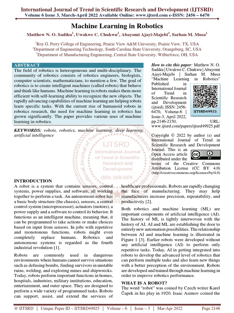 Machine Learning in Robotics | PDF | Robotics | Robot