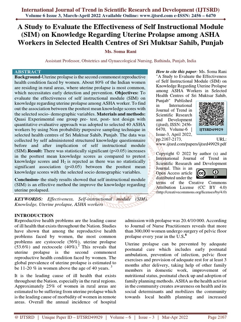 A Study To Evaluate The Effectiveness of Self Instructional Module SIM On Knowledge Regarding ...