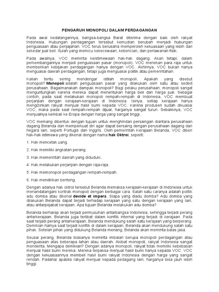 Dampak Monopoli VOC Terhadap Rakyat Indonesia | PDF