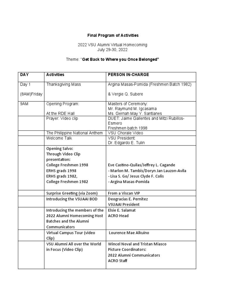 VSU Alumni Virtual Homecoming 2022 Schedule | PDF | Science & Mathematics