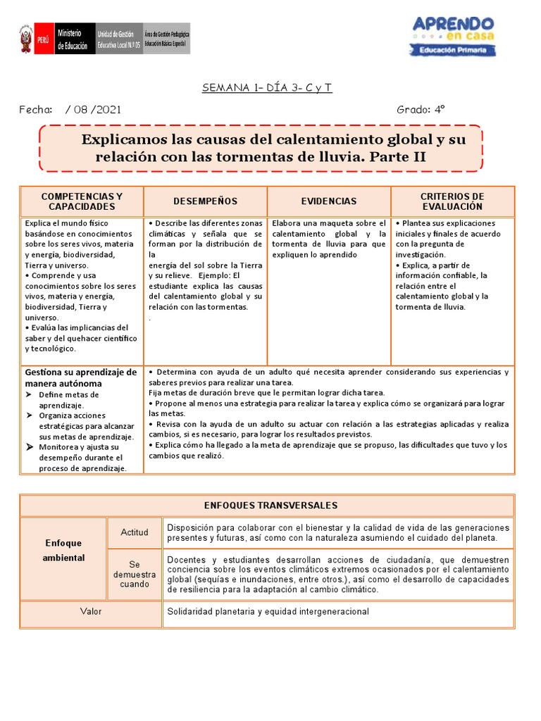 Actividades sobre Calentamiento Global 4° | PDF | Aprendizaje | Cambio ...
