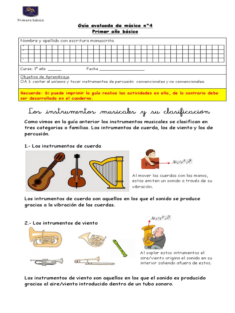 Clasificación de instrumentos musicales según su familia y actividad ...