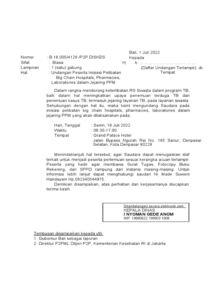 Surat Undangan Inisiasi Big Chain Hospitals 18 Juli | PDF