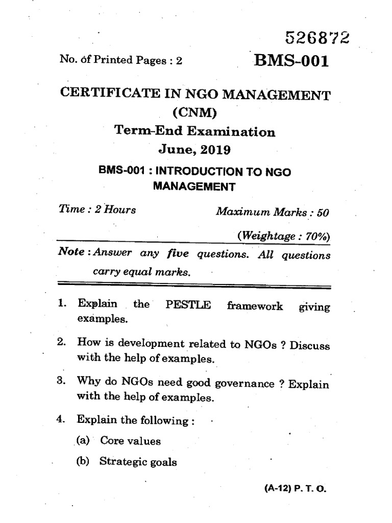 Certificate in Ngo Management (CNM) Term-End Examination June, 2019 | PDF